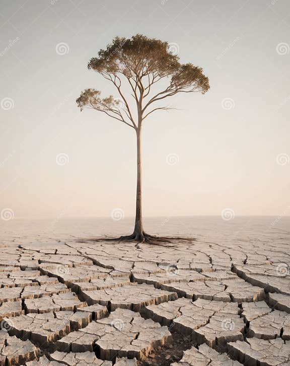 Resilient Tree Growing on Cracked Earth Surface. Stock Image - Image of ...