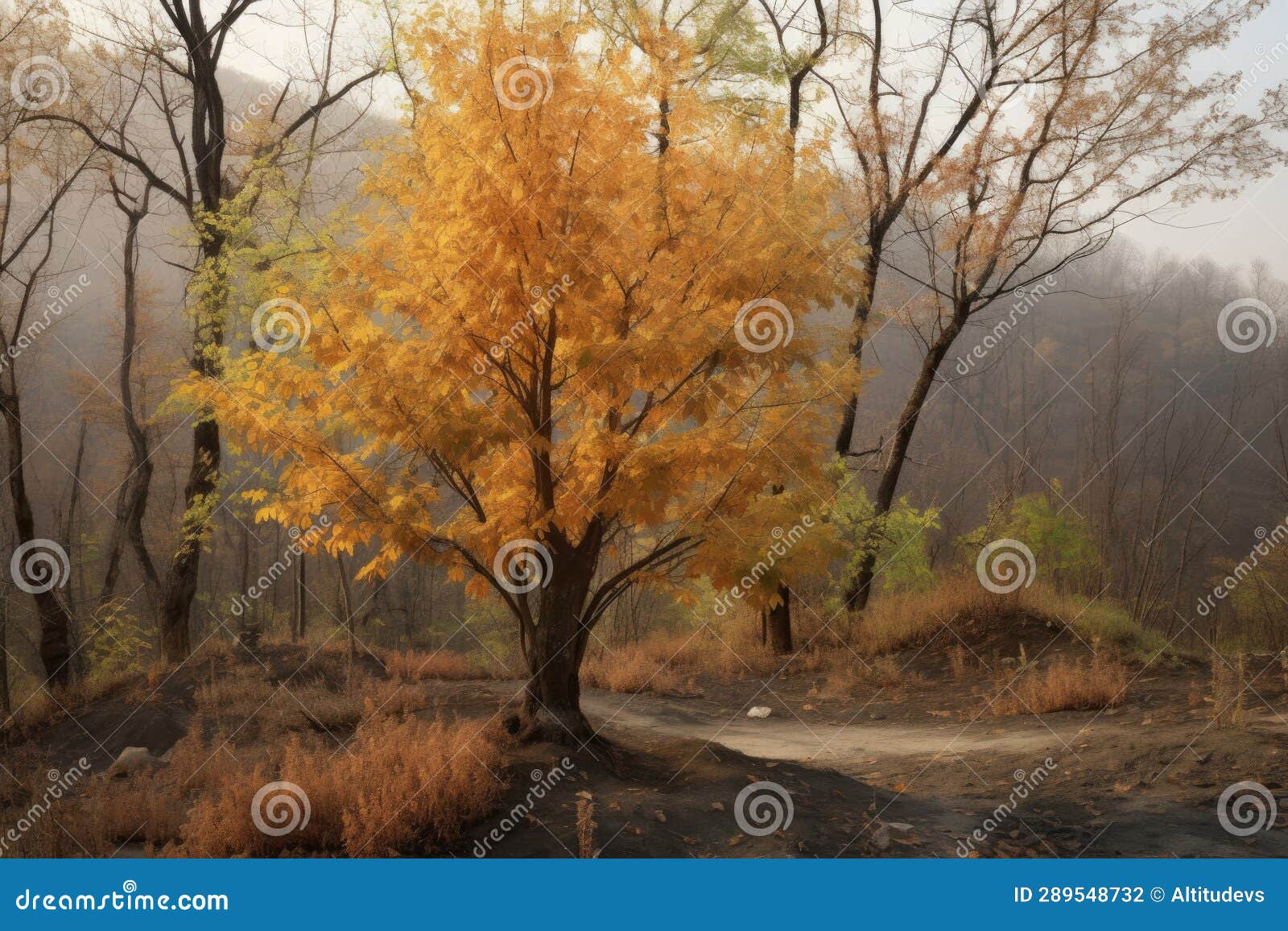 Resilient Tree Species with Fresh Leaves Post-fire Stock Illustration ...