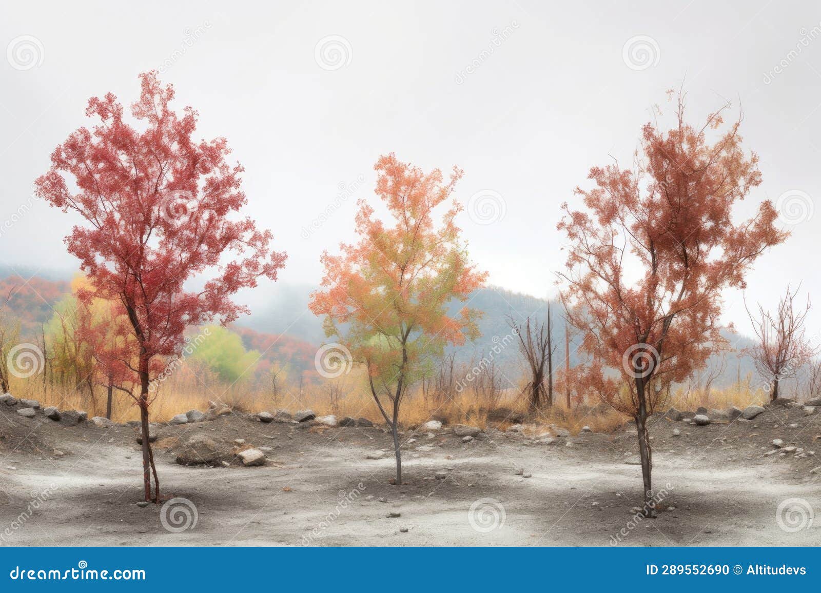 Resilient Tree Species with Fresh Leaves Post-fire Stock Illustration ...