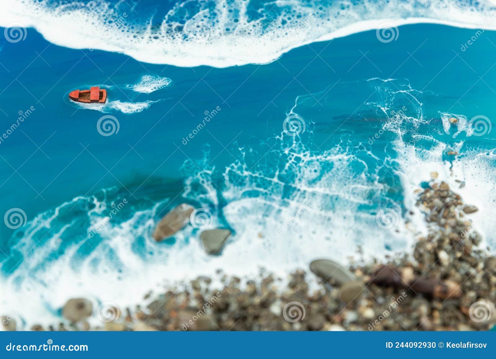 Resin Art Background. Epoxy Art Composition with Ocean Waves, Boat and ...