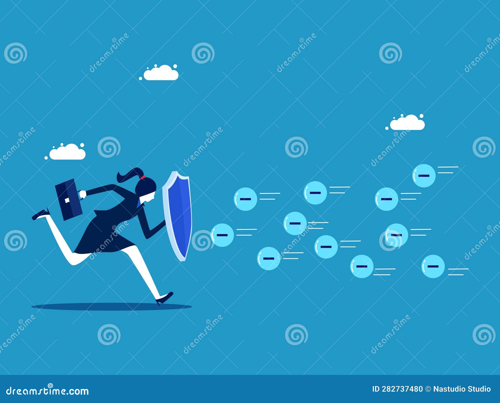 Resist Negative Thoughts. Businesswoman Running Holding a Protective ... Resist Negative Thoughts. Businesswoman Running Holding a Protective ...