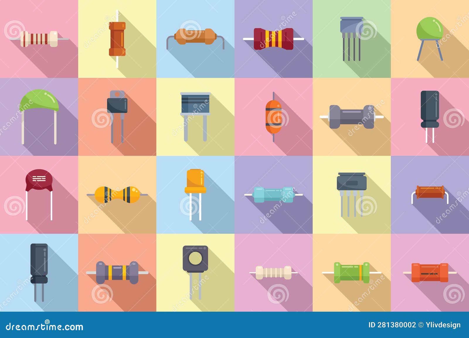 Resistor Icons Set Flat Vector. Capacitor Chip Stock Vector ...