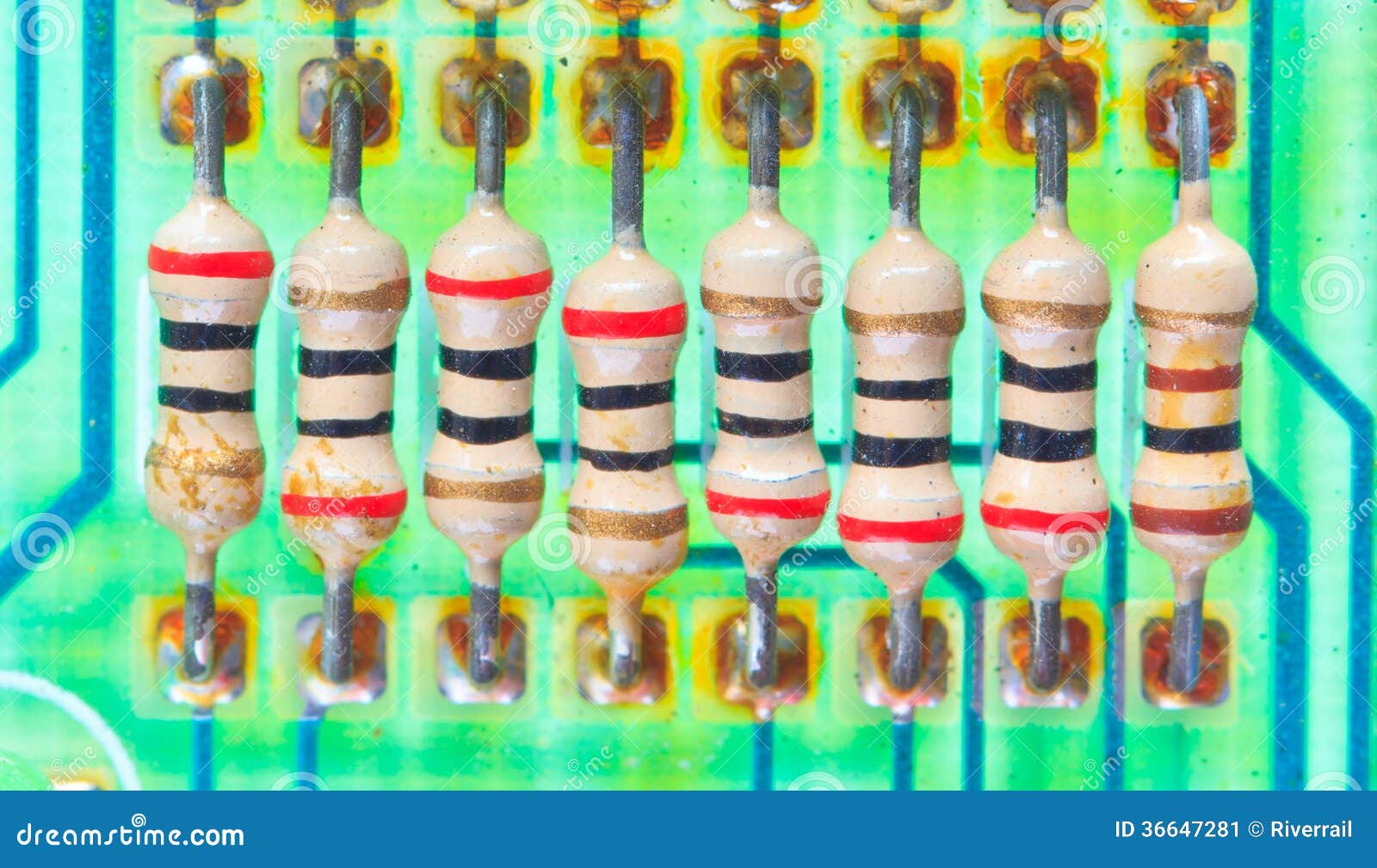 Resistors on Electronic Board Stock Image - Image of closeup ...