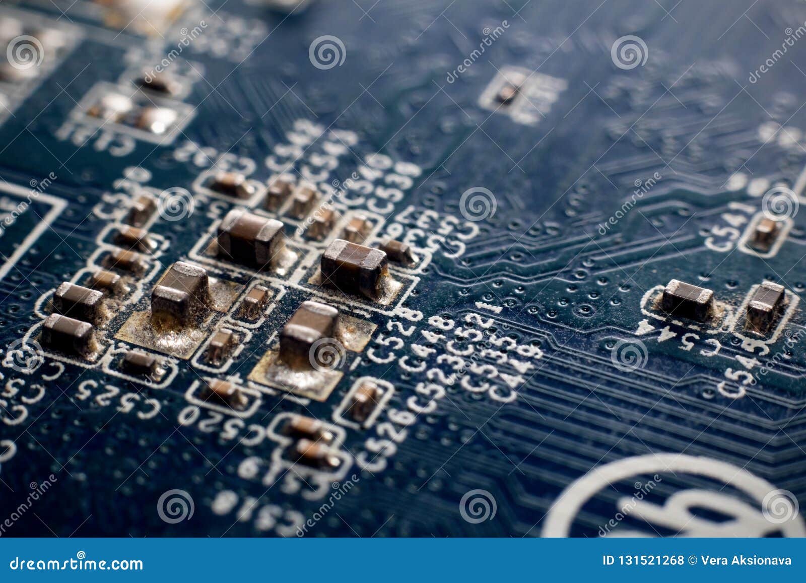 Resistors and Tracks on the Blue PCB Close Up Stock Photo - Image of ...