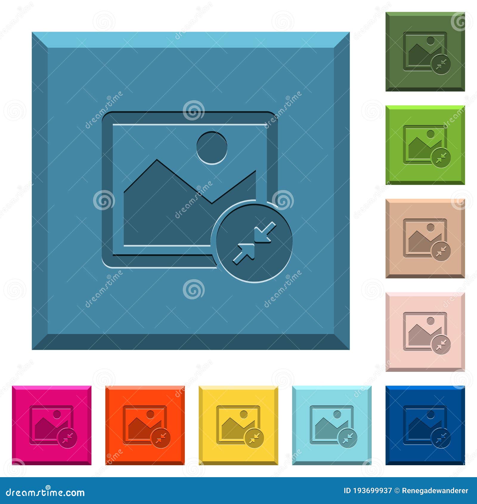 Resize Image Small Engraved Icons on Edged Square Buttons Stock ...