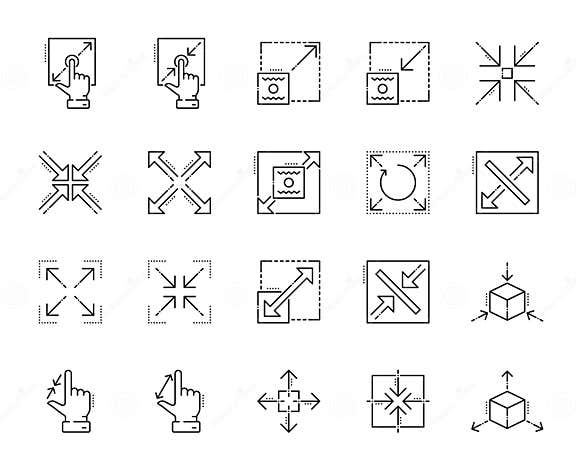 Resize and Scale Icons. Reduce, Zoom, Expand Signs Stock Illustration - Illustration of hand ...