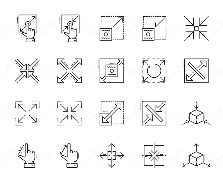 Resize and Scale Icons. Reduce, Zoom, Expand Signs Stock Illustration - Illustration of hand ...