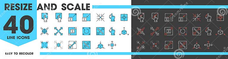 Resize and Scale Line Icons, Reduce, Expand, Zoom Stock Illustration - Illustration of scalable ...