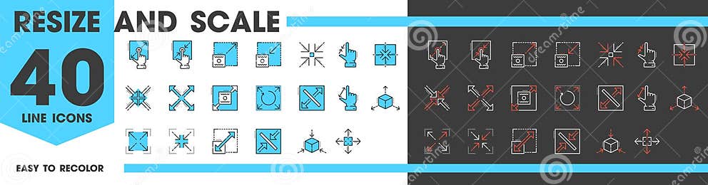 Resize and Scale Line Icons, Reduce, Expand, Zoom Stock Illustration - Illustration of scalable ...