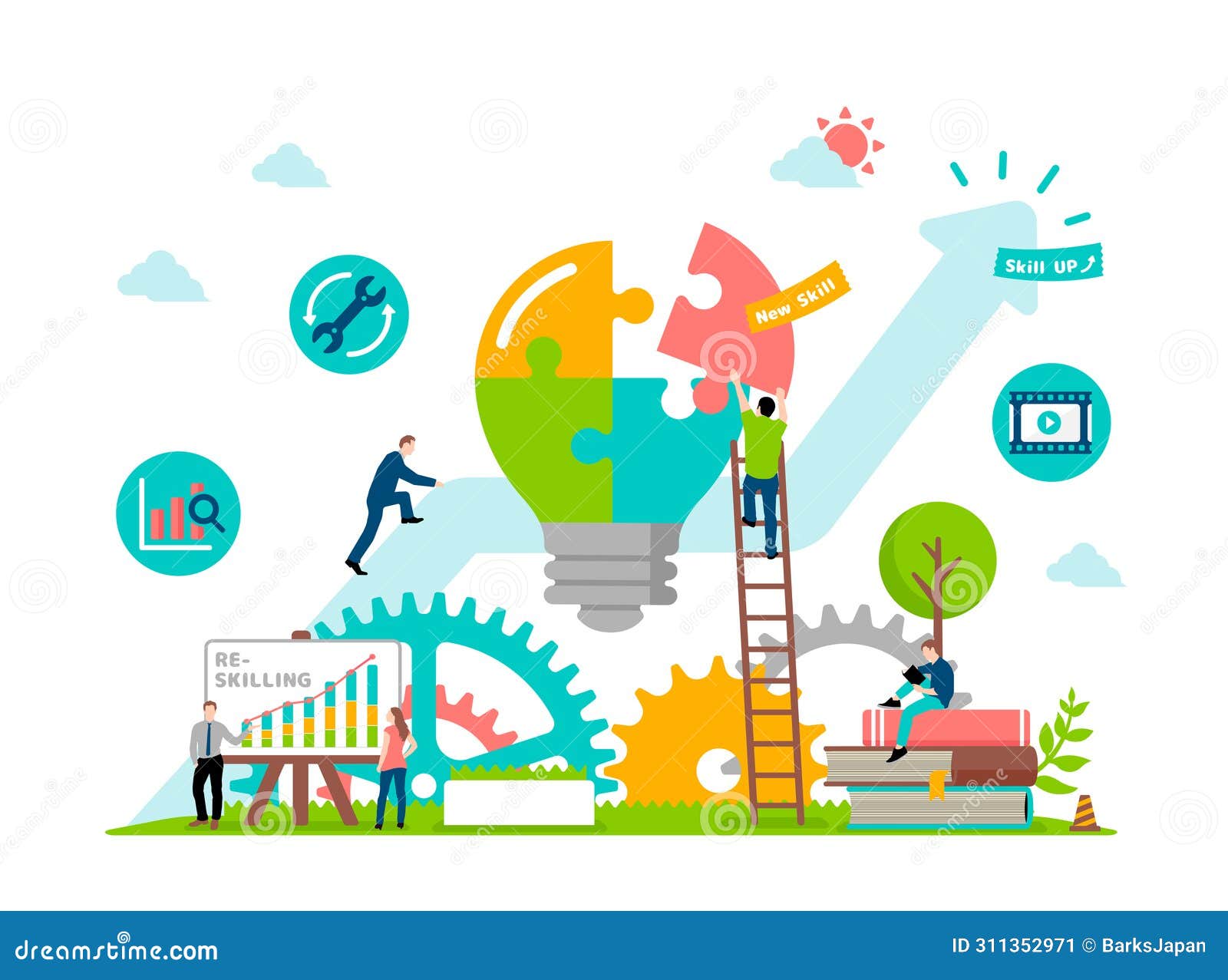 Reskilling ( Upskilling ) Banner Illustration Cartoon Vector ...