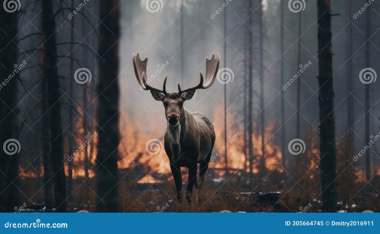 Resolute and Fearless, a Moose Braves the Raging Fire Stock Image ...