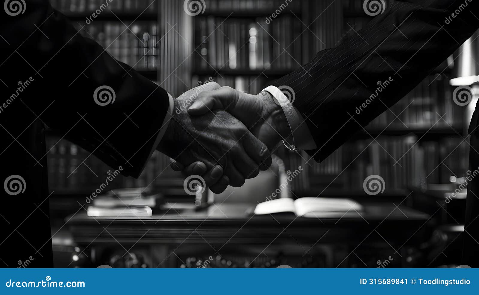 Resolute Handshake between Serious Executives Amid Dramatic Monochrome ...