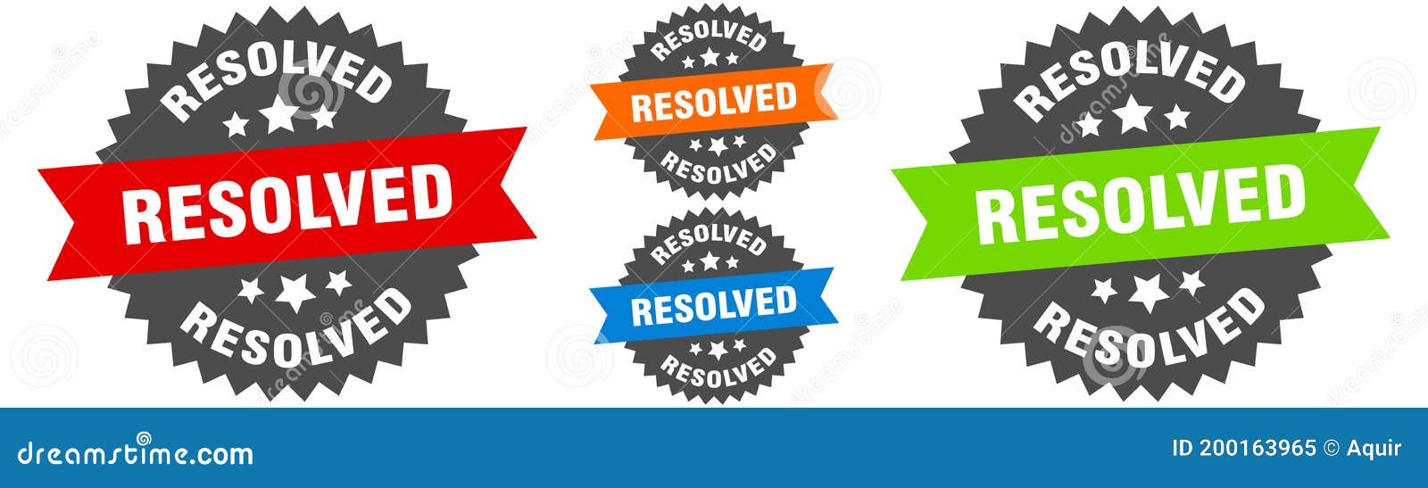 Resolved Sign. Round Ribbon Label Set. Seal Stock Vector - Illustration ...