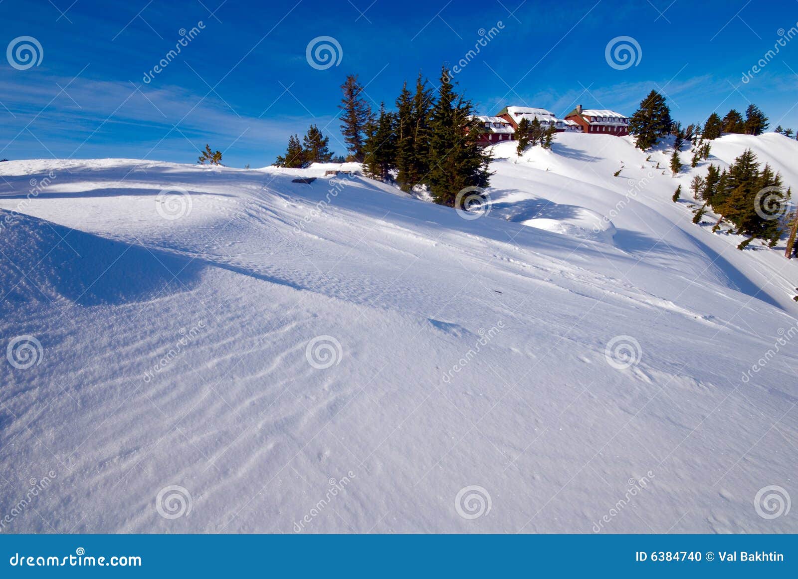 Resort Covered with Snow Crater Lake, Oregon Stock Photo - Image of ...