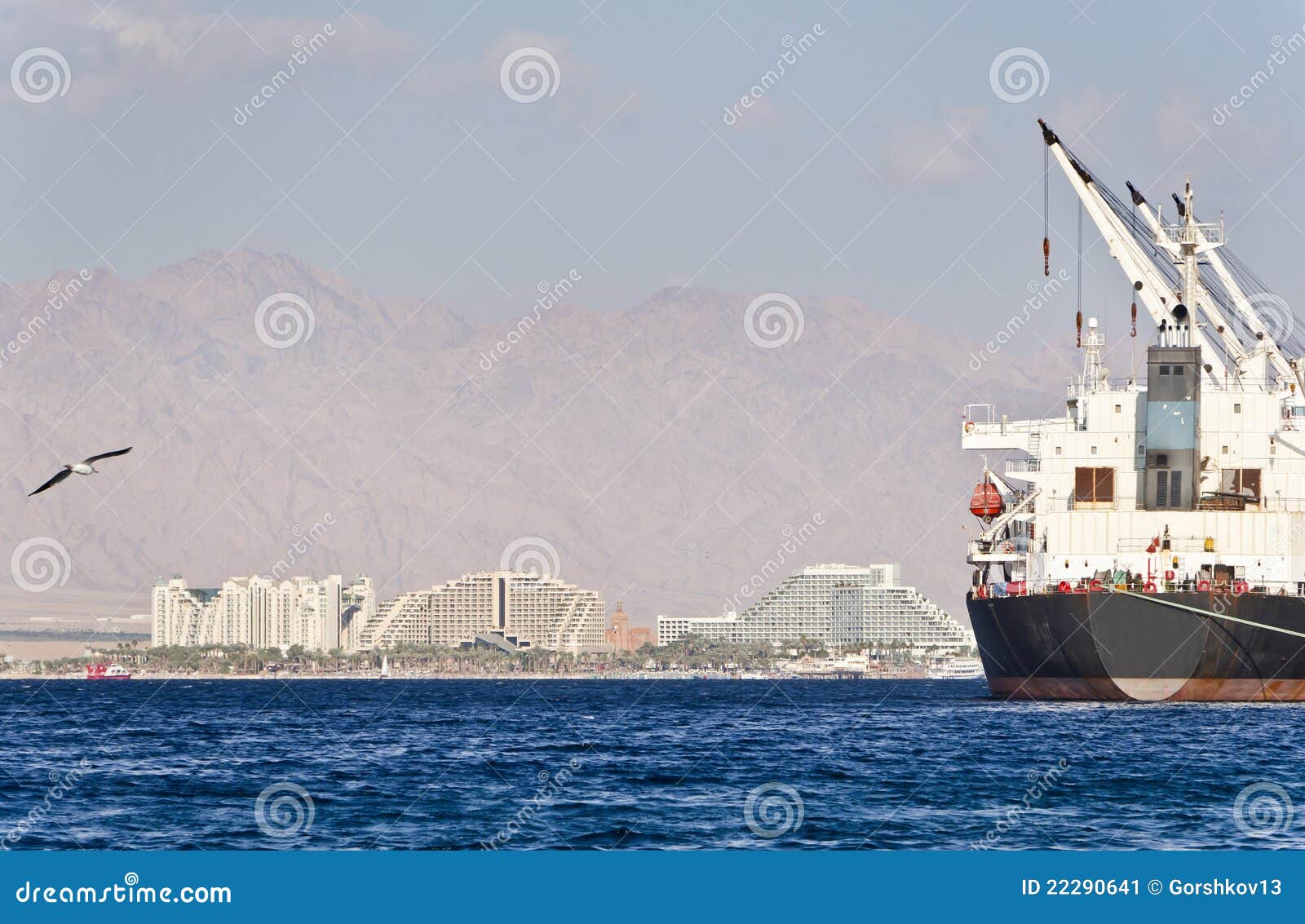 Resort Hotels and Cargo Ship in Eilat, Israel Stock Image - Image of ...