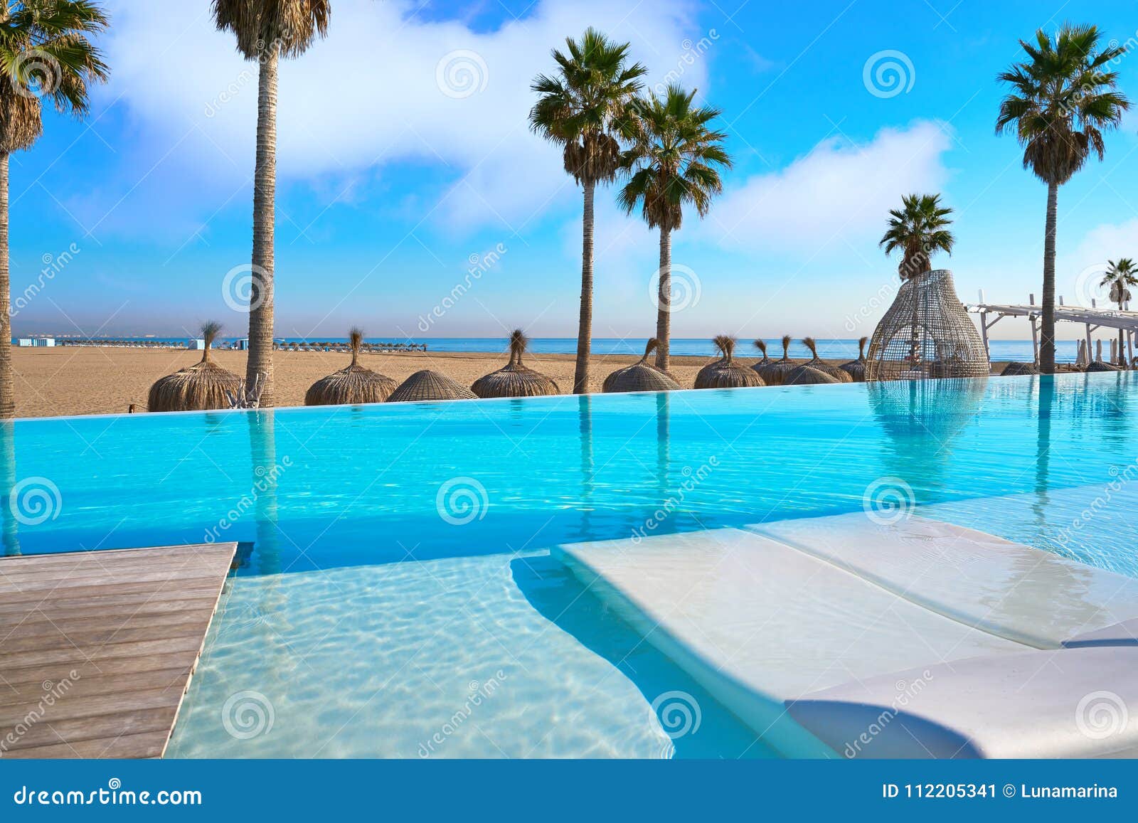 Resort Infinity Pool in a Beach with Palm Trees Stock Image - Image of ...