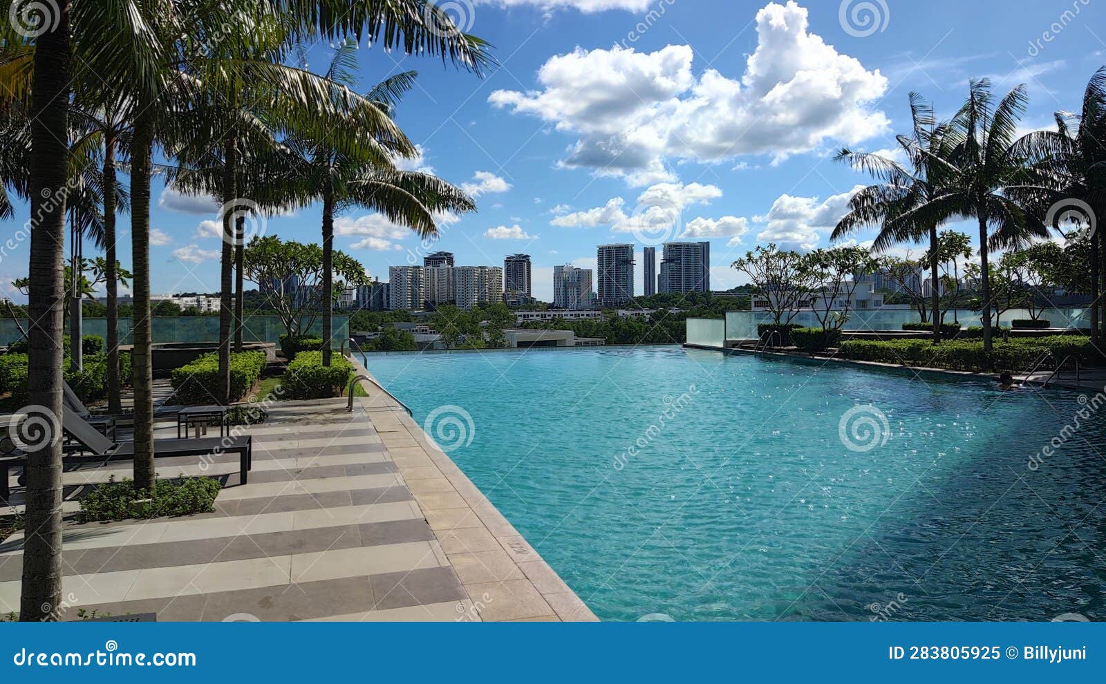 Resort Pool with City View and Buildings Stock Image - Image of scenery ...