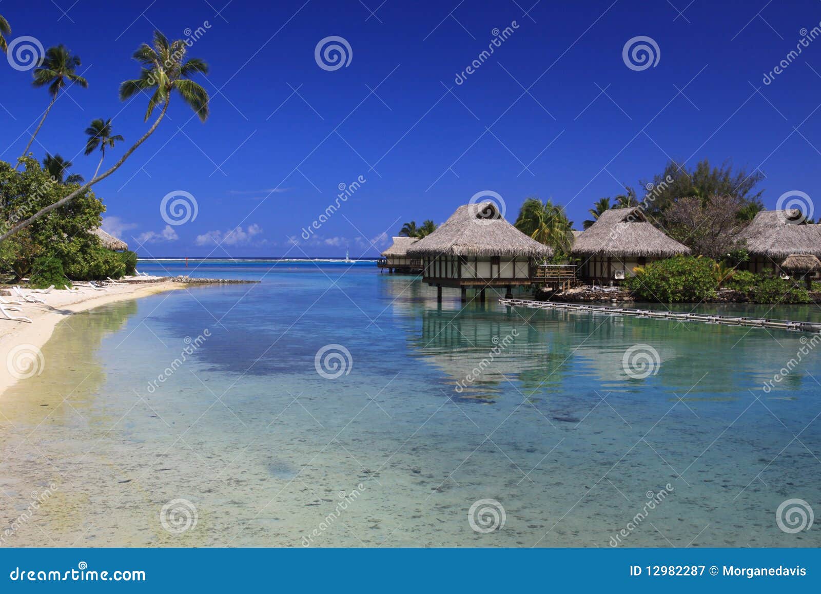 Resort Sandy Beach in Polynesia Stock Image - Image of blue, tropical ...