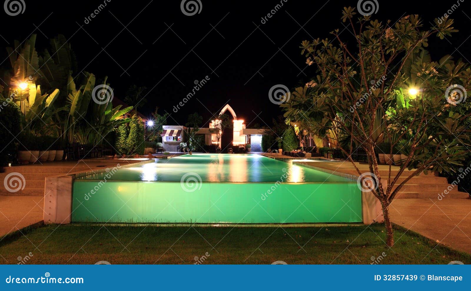 Resort Swimming Pool at Night Stock Image - Image of paradise, outdoors ...