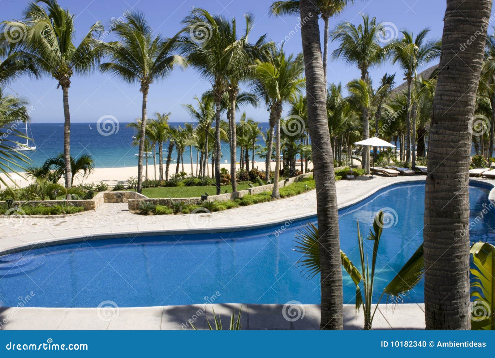 Resort Swimming Pool and Ocean View Stock Photo - Image of water ...