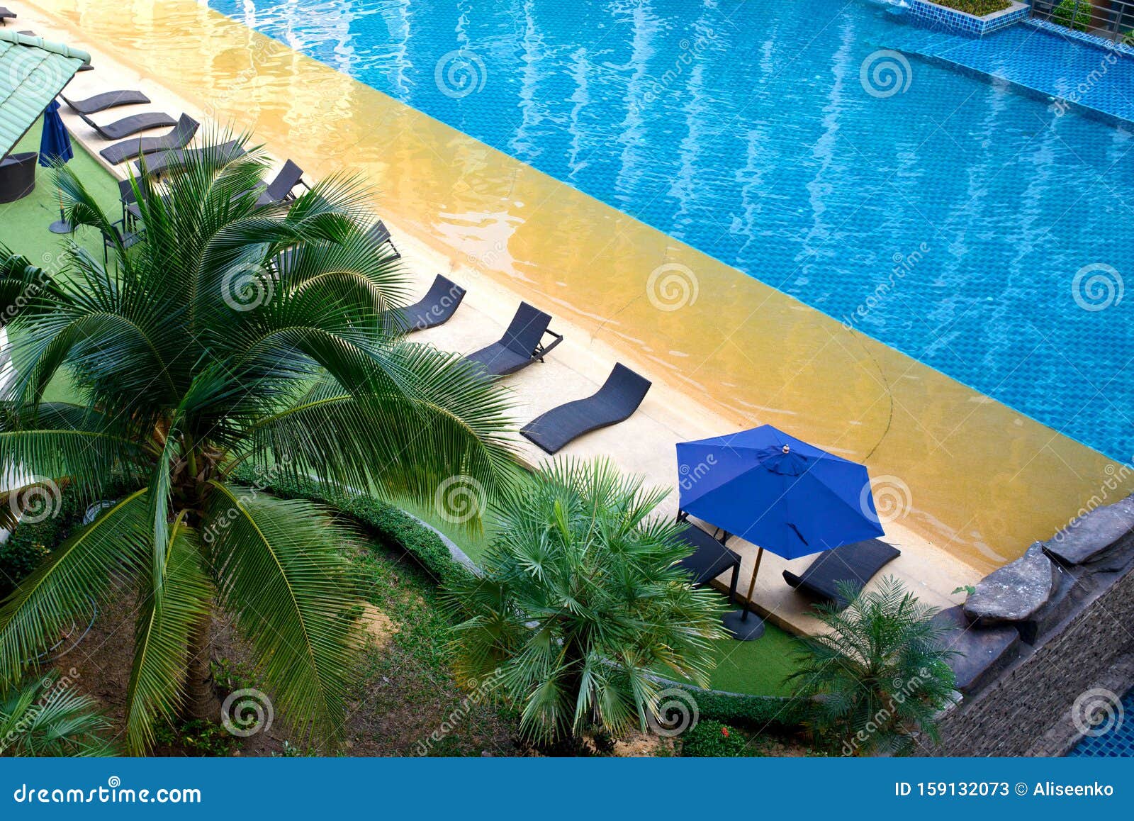 A Resort Swimming Pool View from Above. Stock Image - Image of loungers ...