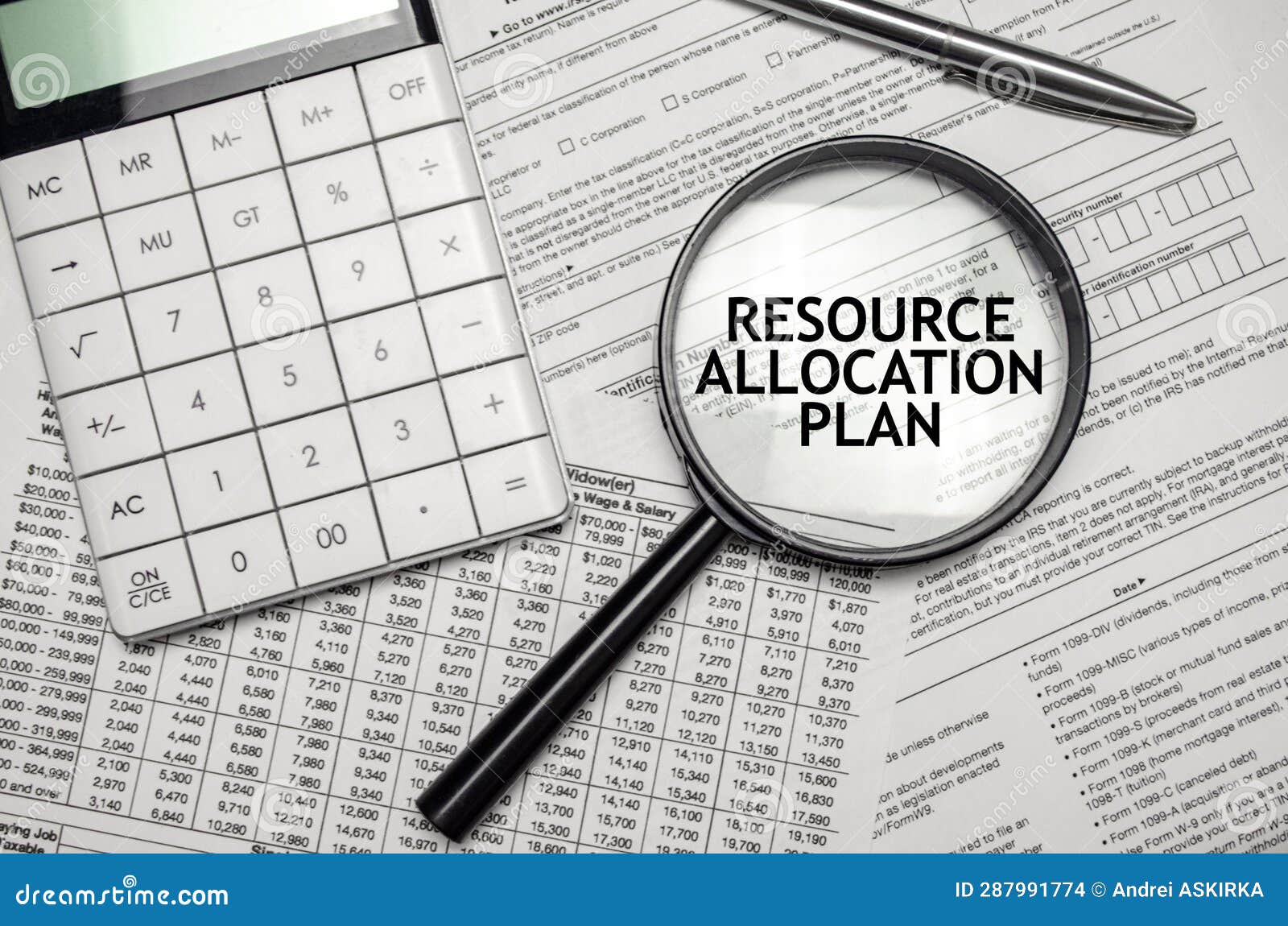 RESOURCE ALLOCATION PLAN Words on Magnifier Glass and Calculator with ...