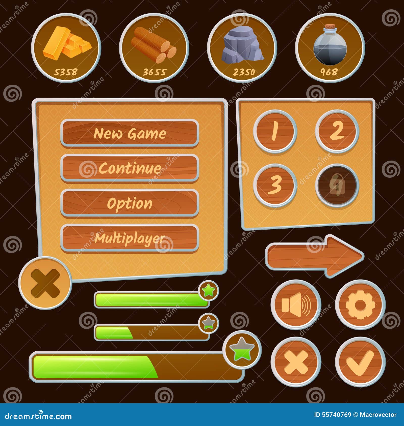 Resource Icons For Games. Gold, Silver And Copper. Vector Illustration ...