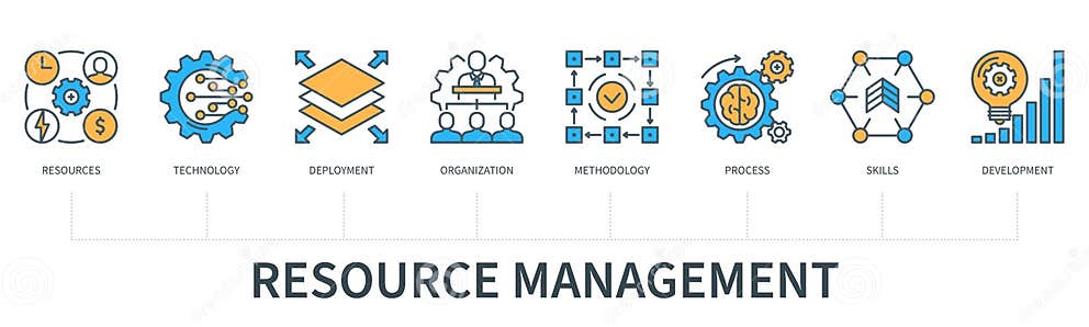 Resource Management Concept with Icons in Minimal Flat Line Style Stock ...