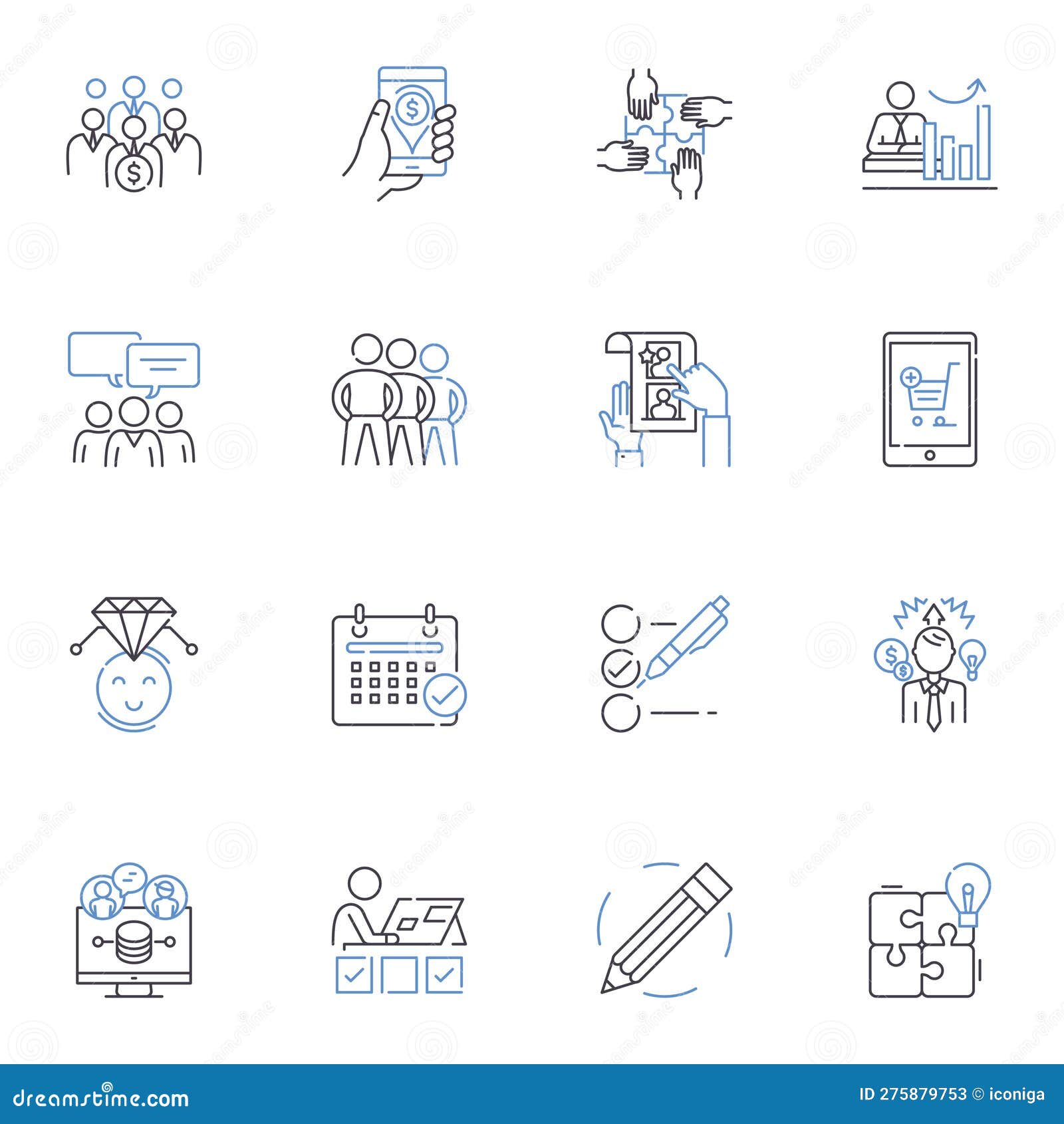 Resource Management Line Icons Collection Optimization Allocation