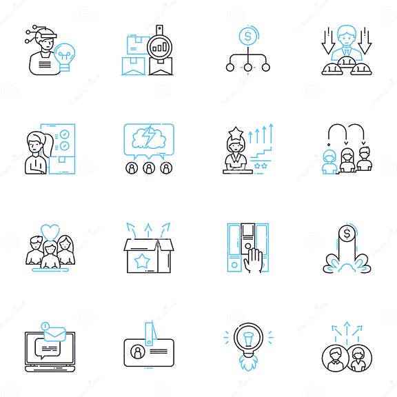 Resource Management Linear Icons Set. Allocation, Optimization, Distribution, Efficiency ...