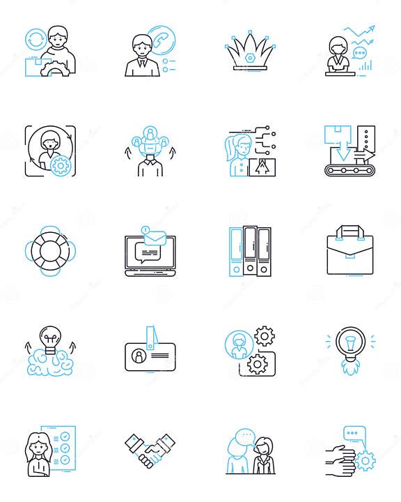 Resource Management Linear Icons Set. Allocation, Optimization, Distribution, Efficiency ...