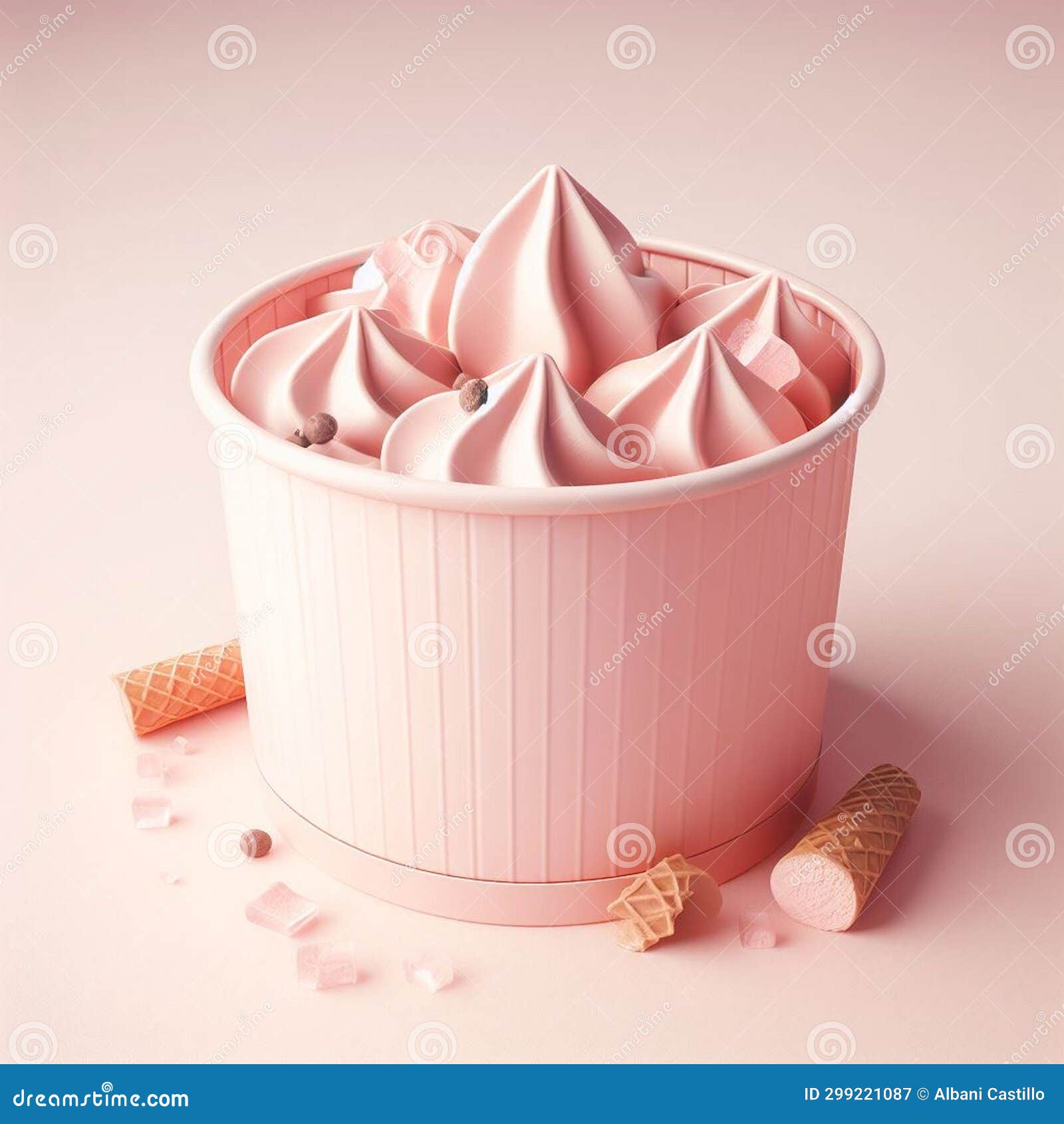 A Pink Ice Cream Bucket with Whipped Cream and Ice Cream Stock Image ...