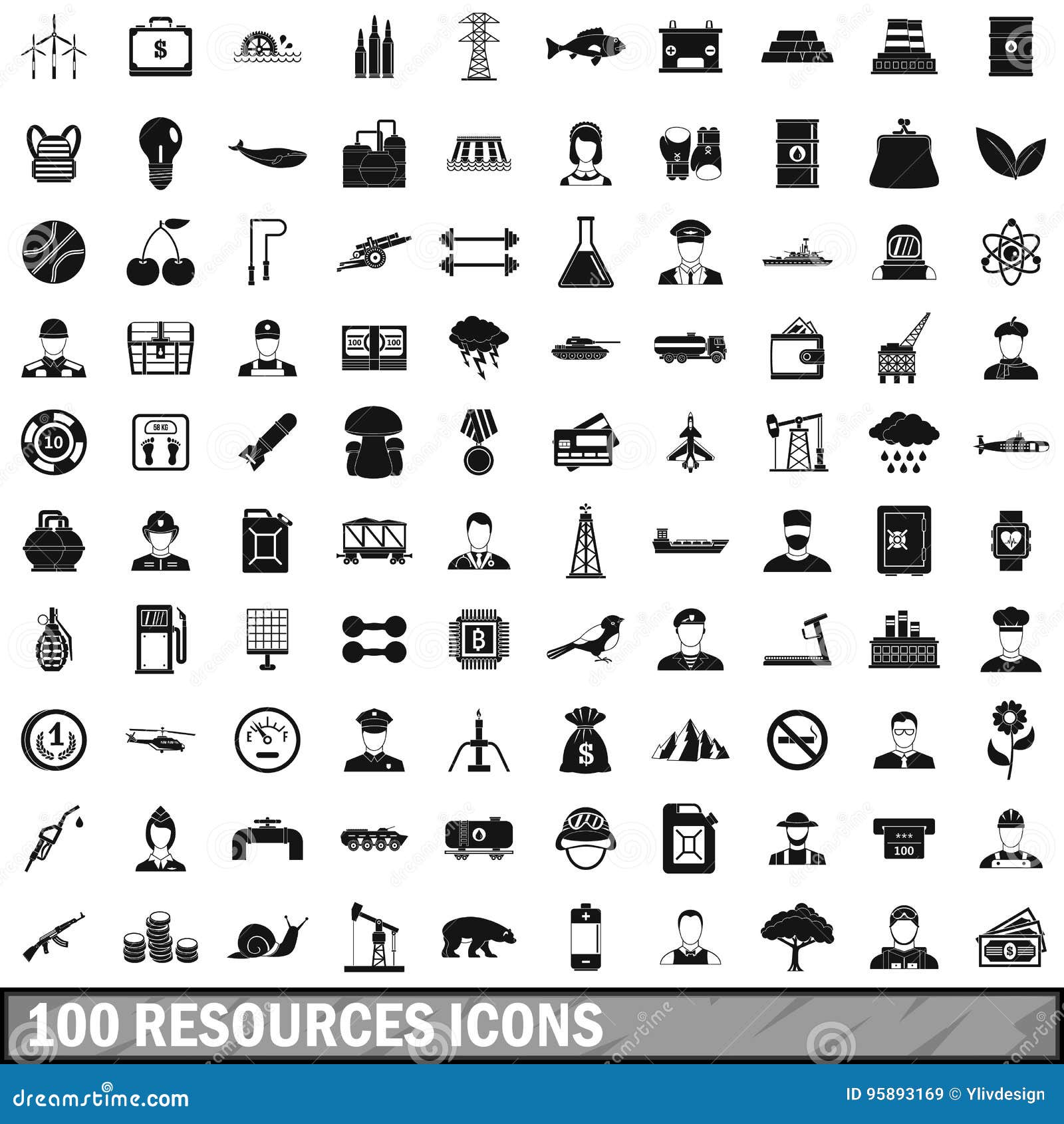 100 Resources Icons Set, Simple Style Stock Vector - Illustration of ...