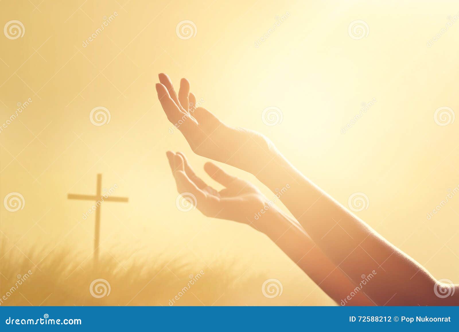 Respect and Pray on the Cross and Nature Sunset Background Stock Photo ...