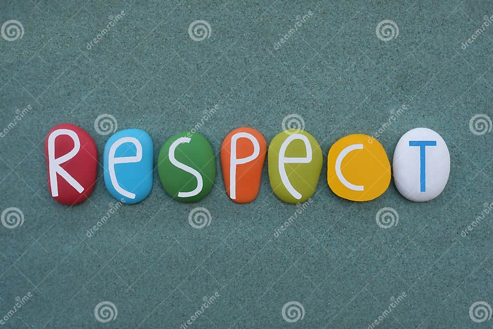 Respect Word Composed with Multi Colored Stone Letters Over Green Sand ...