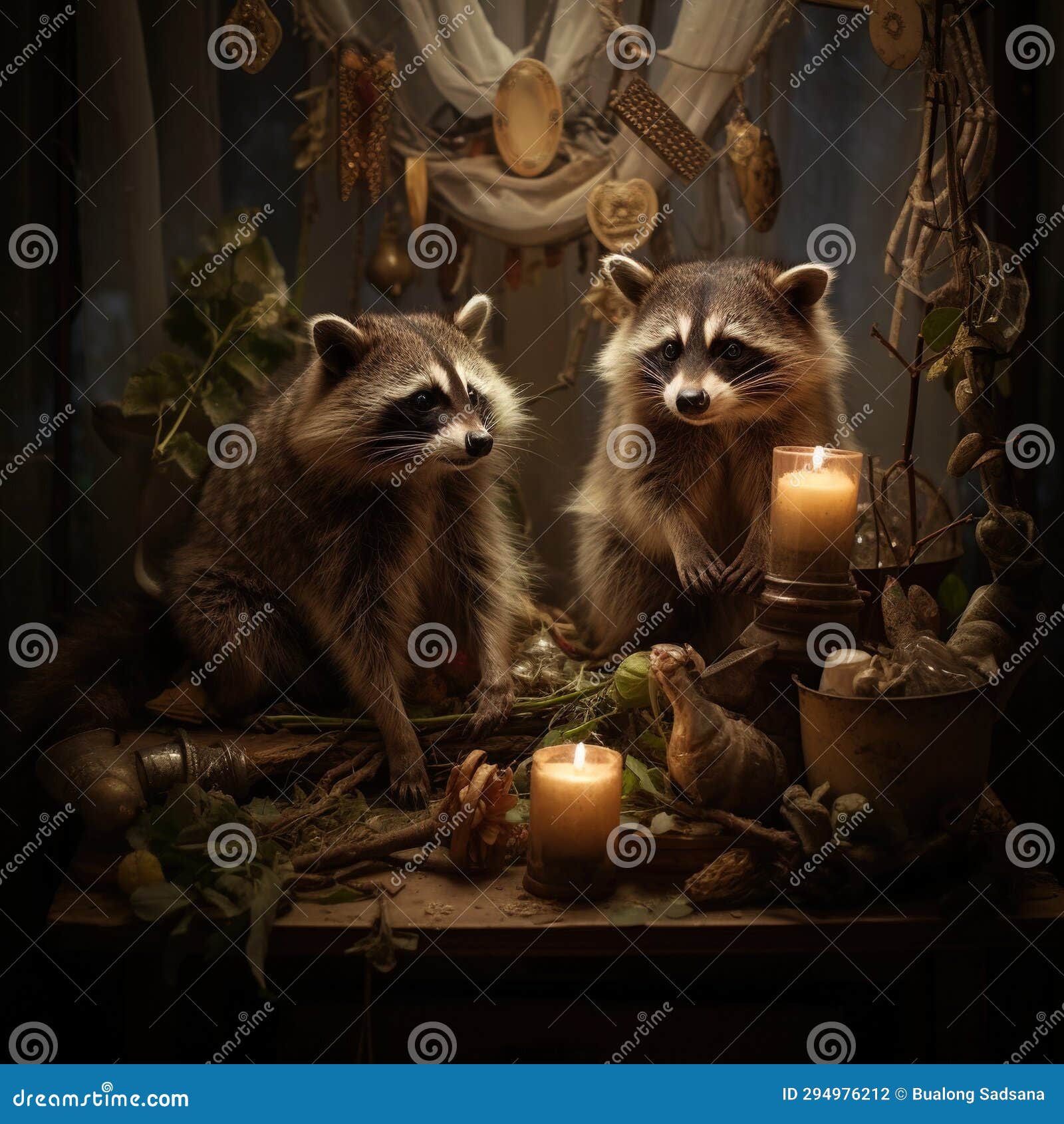 Resplendent Raccoons Made With Generative Ai Illustration Stock