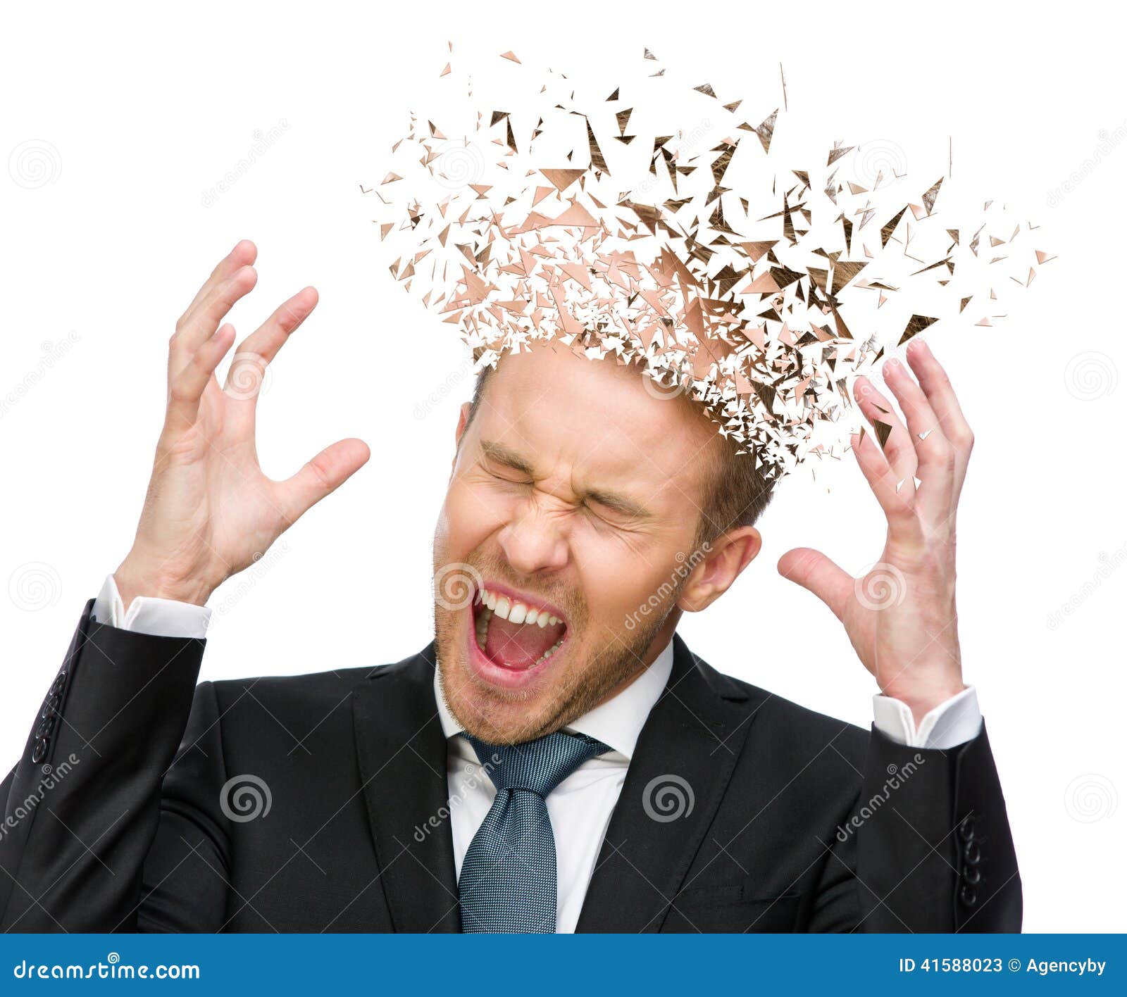 Responsabile Di Grido Con Le Mani Su E Capo Rotti Nei Pezzi Immagine ...