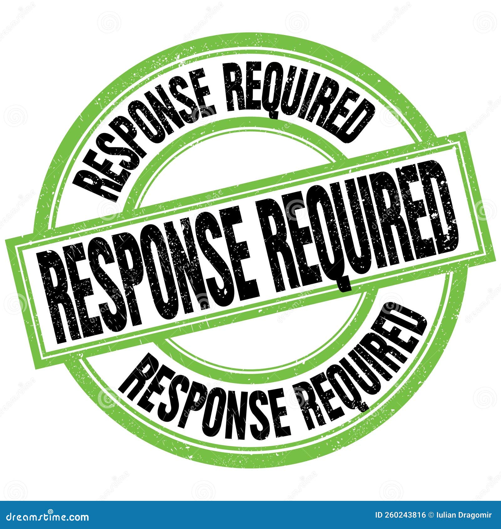 RESPONSE REQUIRED Text on Green-black Round Stamp Sign Stock ...