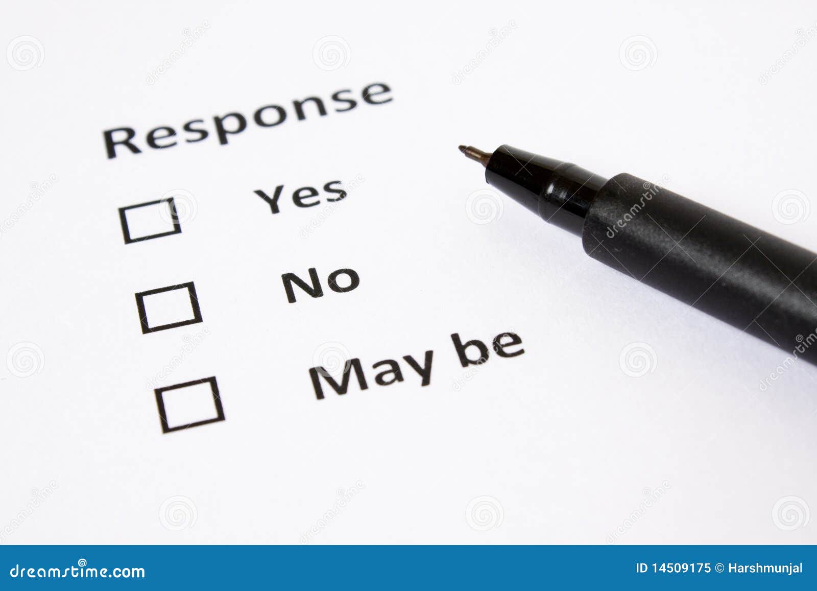 Response Sheet with Yes No and May Be As Choice Stock Image - Image of ...