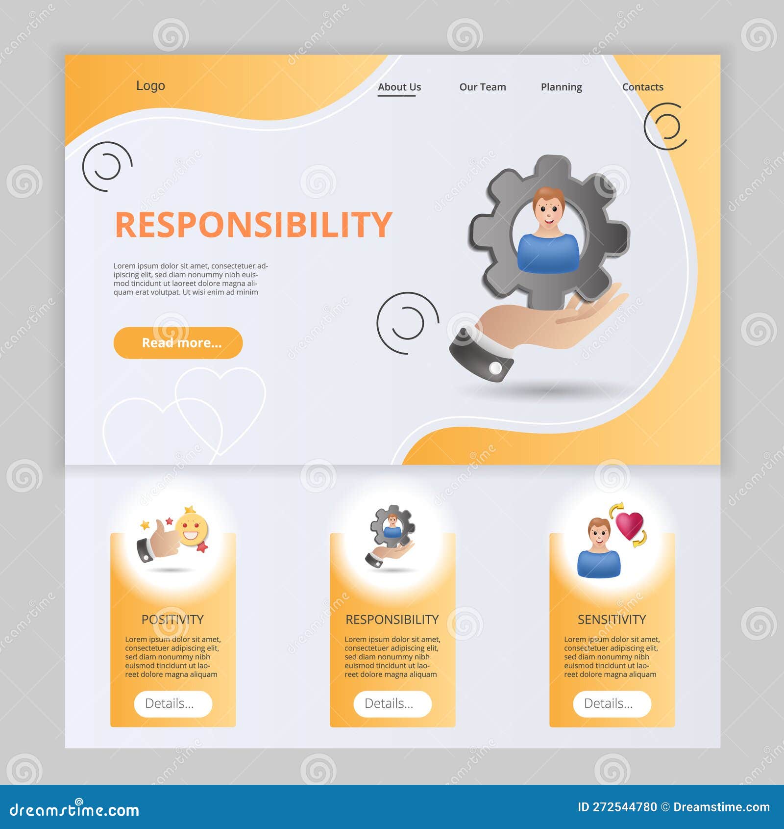 Responsibility Flat Landing Page Website Template. Positivity ...