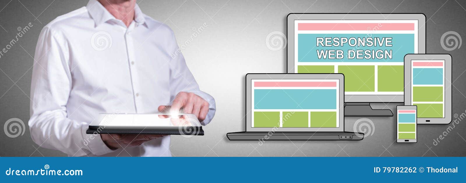 Responsive Design Concept with Man Using a Tablet Stock Photo - Image ...