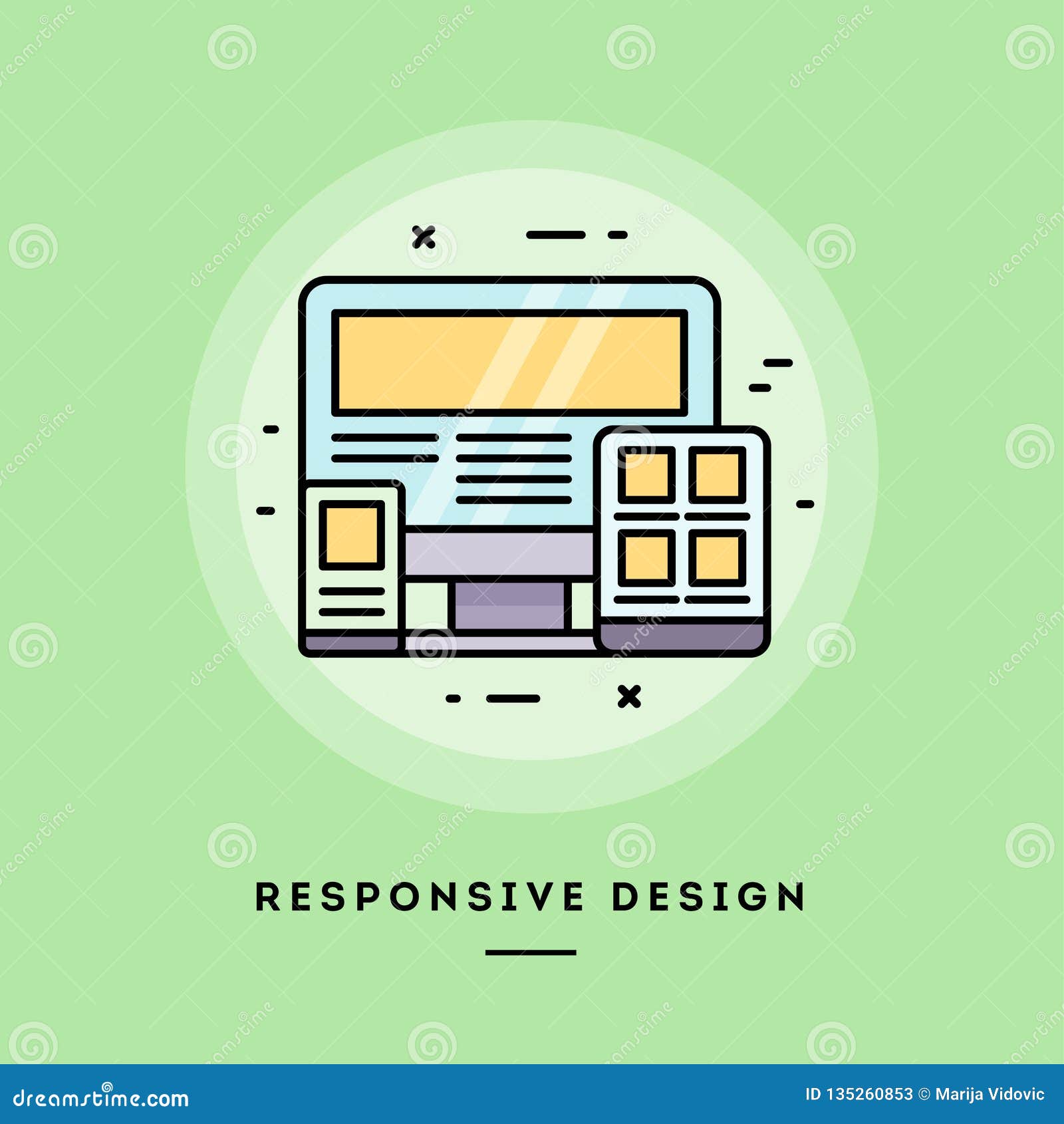 Responsive Design, Flat Design Thin Line Banner. Vector Illustration ...