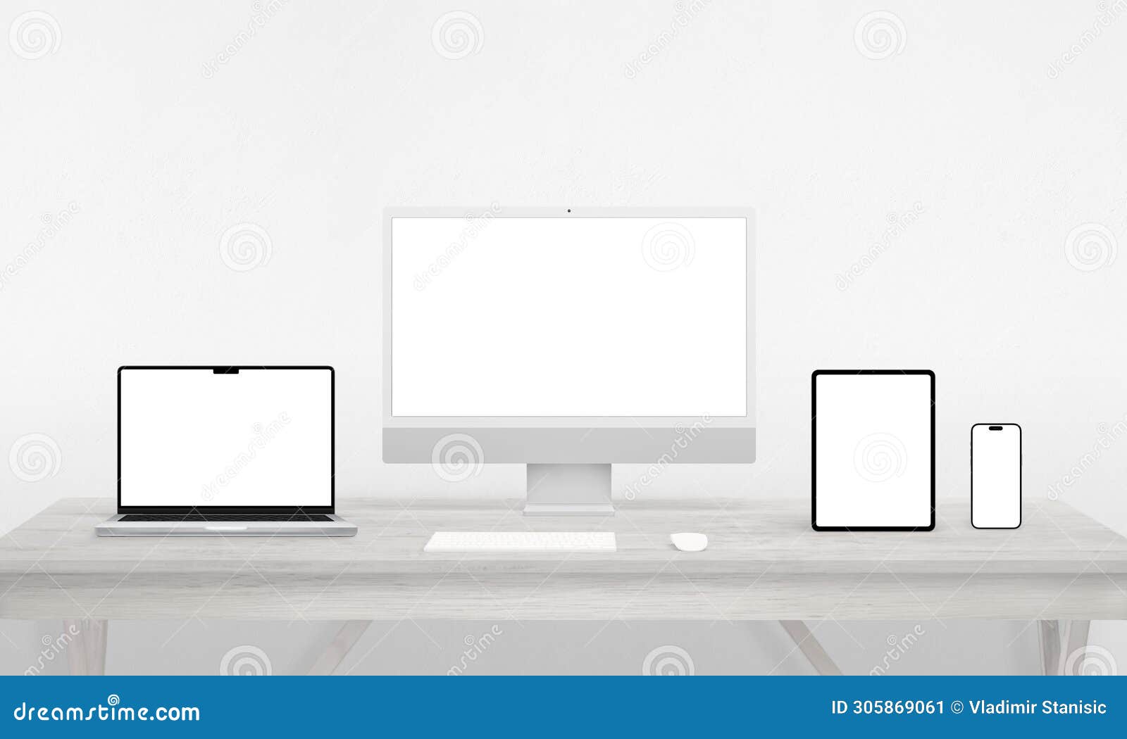 Responsive Devices Display on a Work Desk: Computer, Phone, Tablet ...