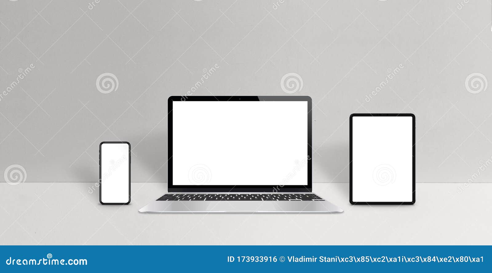 Responsive Display Devices Mockup. Smart Phone, Laptop Computer and ...