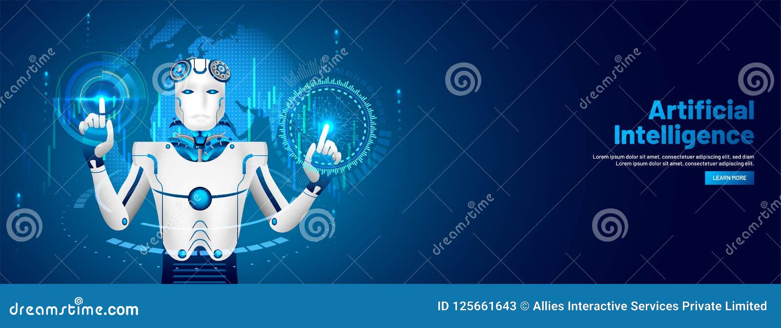 Responsive Landing Page Design with Humanoid Robot Working with Stock ...