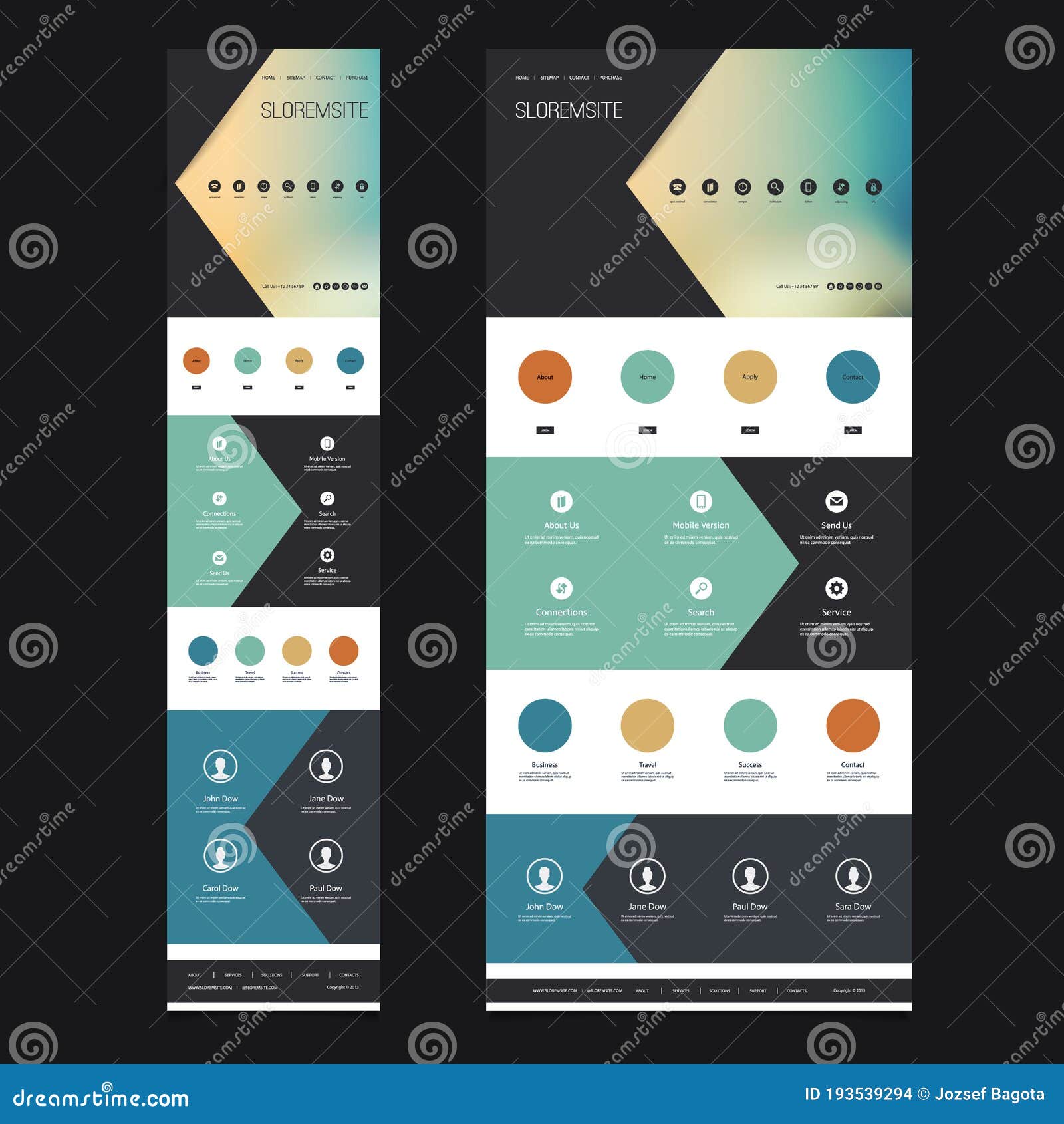 Responsive One Page Vector Website Template with Blurred Background ...