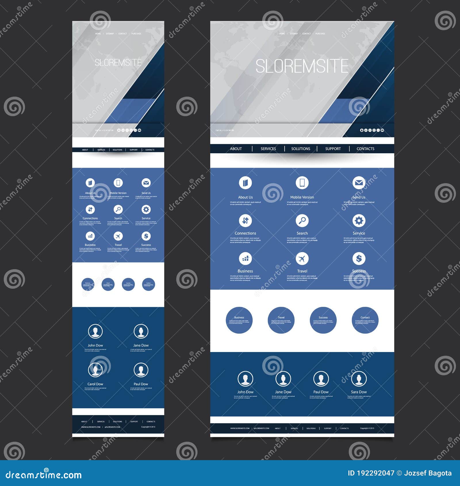 Responsive One Page Website Template - World Map Header Design ...