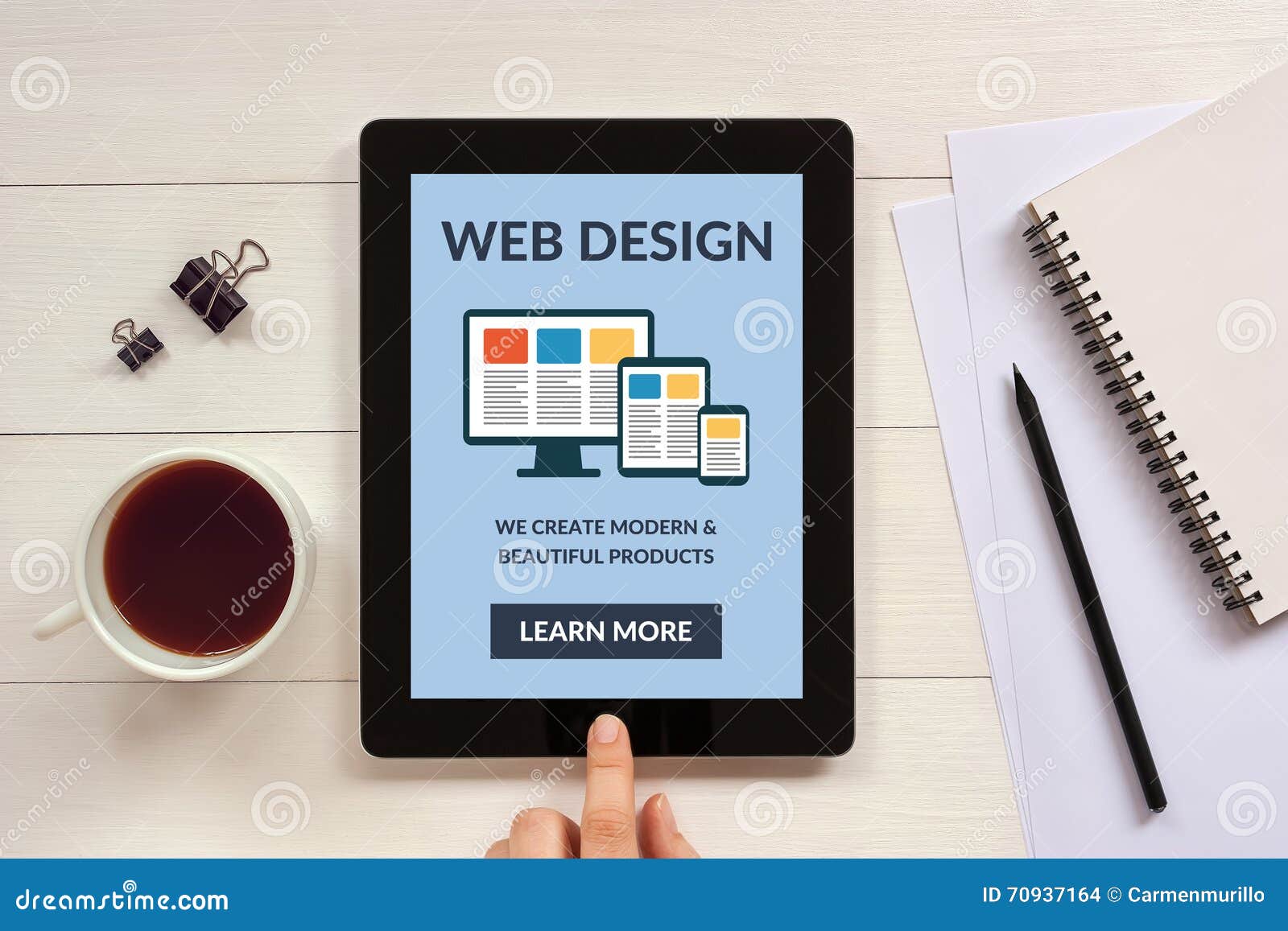 Responsive Web Design Concept on Tablet Screen with Office Objects ...