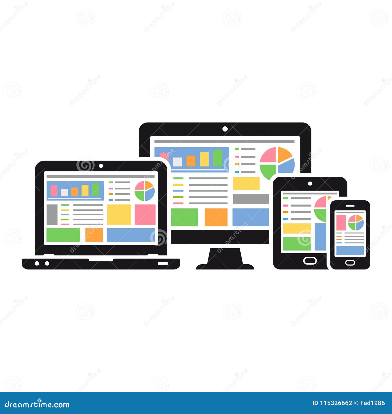 Responsive Web Design on Different Devices Stock Vector - Illustration of layout, element: 115326662