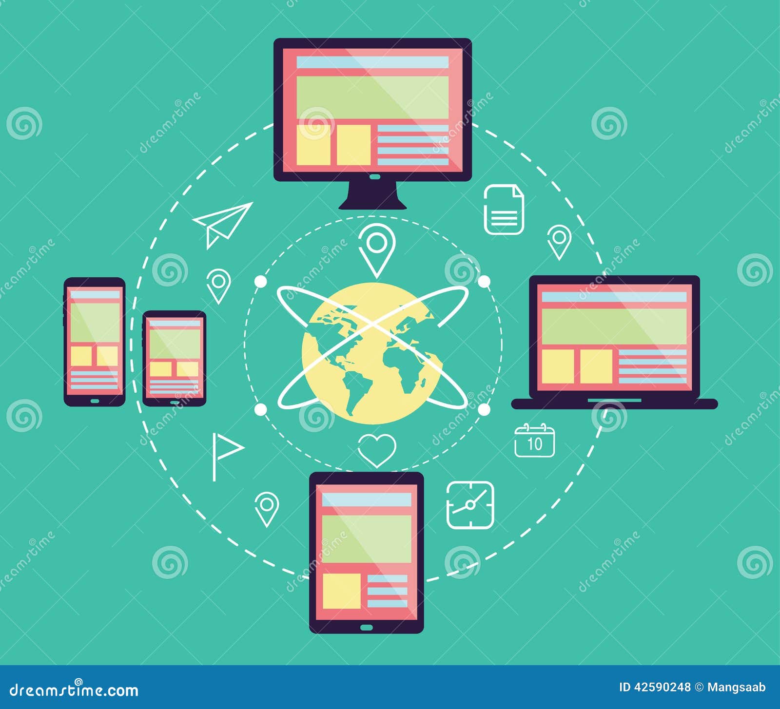 Responsive Web Design in Electronic Devices. Connect Social Network ...